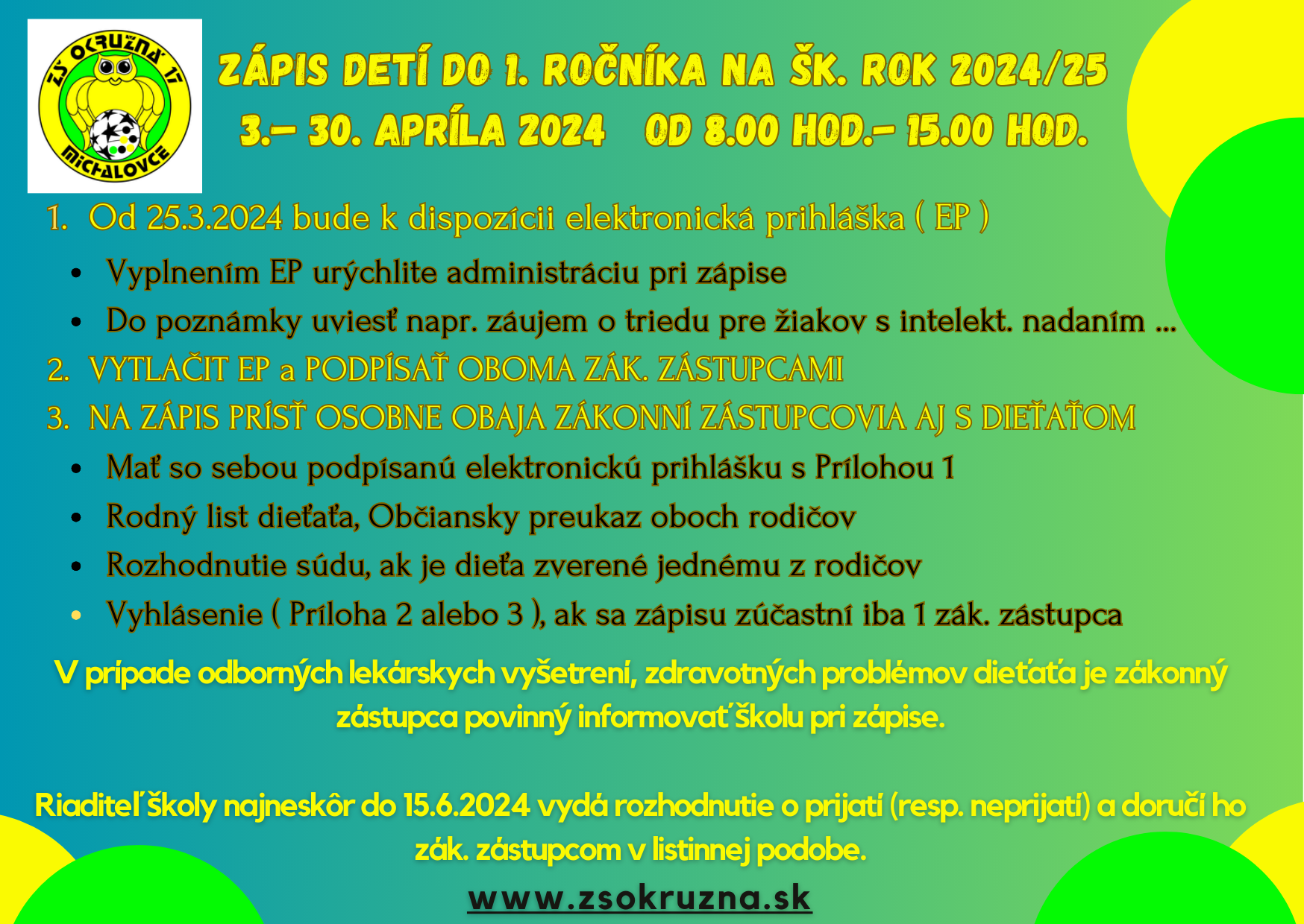 Zápis do 1. ročníka – ZŠ Okružná Michalovce